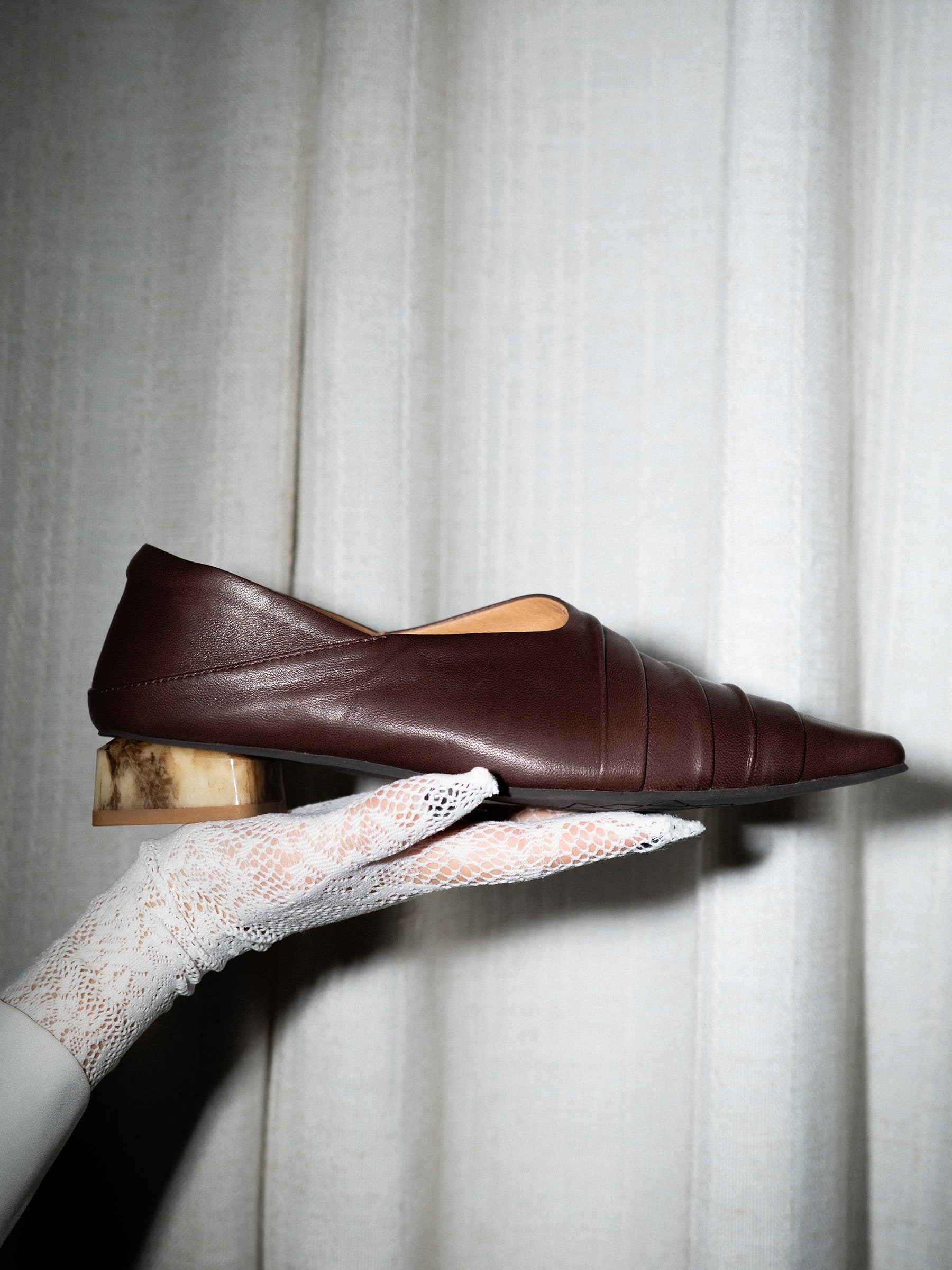LEATHER LAB - Talia || Pointed Toe Strappy Heels with Marble Block Heel