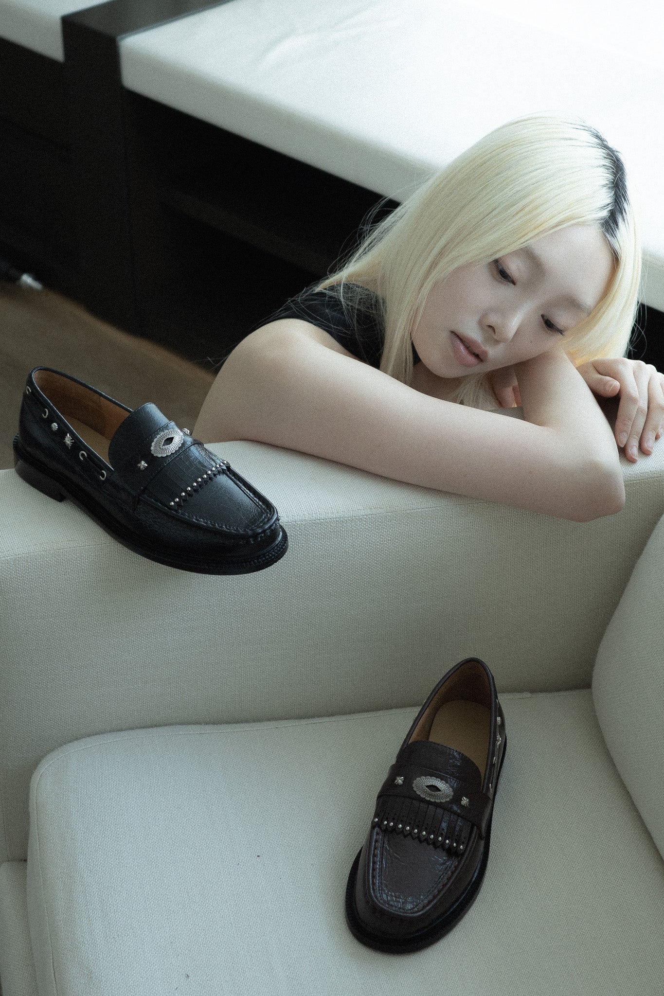 LEATHER LAB - Eleby 𝄢 Laser-Cut Stud-Embellished Penny Loafer