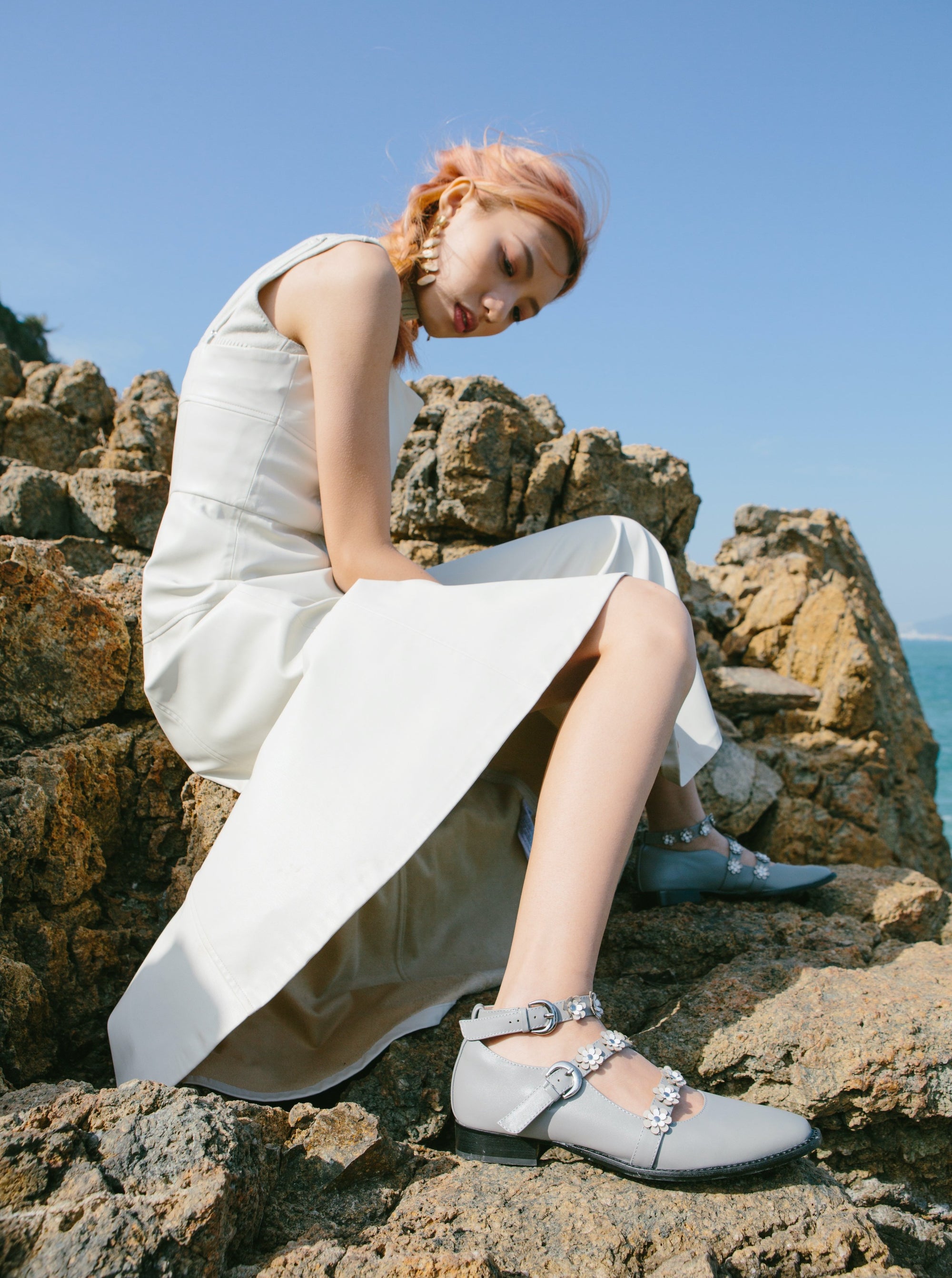 LEATHER LAB - Floral Strapped Flats
